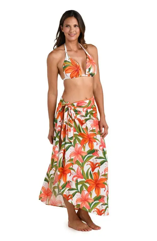 La Blanca Jungle Blossoms Rickrack Trim Cover-up Wrap Skirt