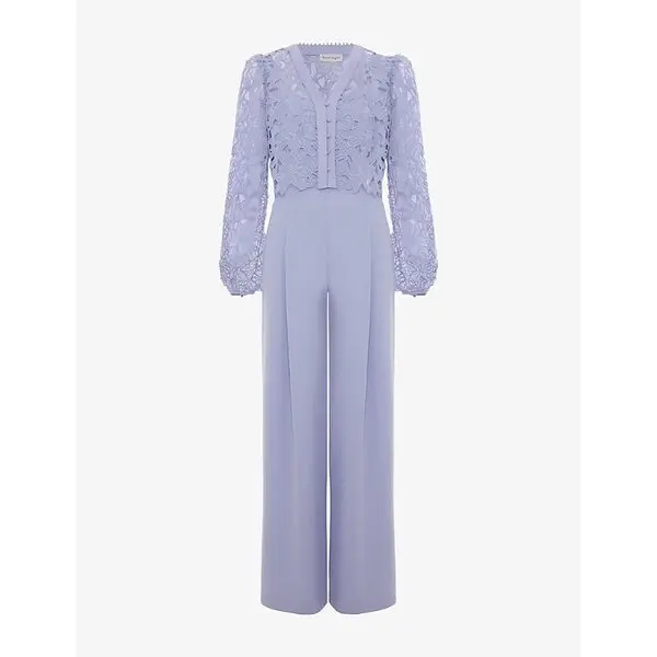 PHASE EIGHT Lace-embroidered Woven Jumpsuit - Pale Blue
