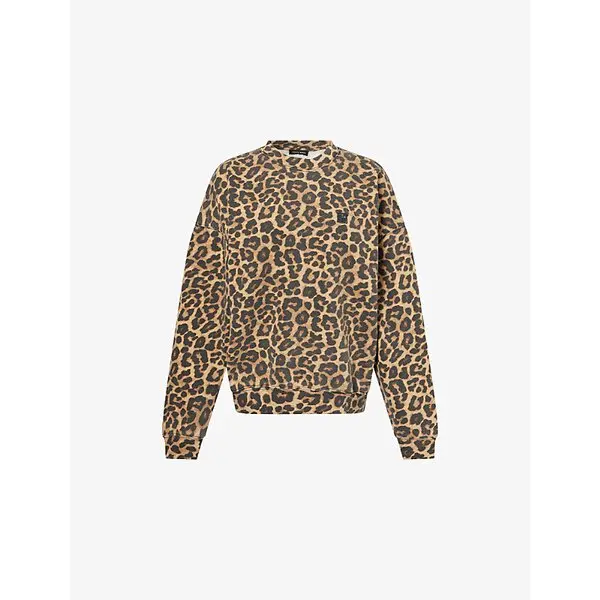 ANINE BING Miles Leopard-pattern Cotton-fleece Sweatshirt - Black And Brown