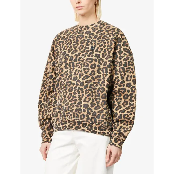 ANINE BING Miles Leopard-pattern Cotton-fleece Sweatshirt - Black And Brown
