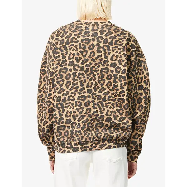 ANINE BING Miles Leopard-pattern Cotton-fleece Sweatshirt - Black And Brown