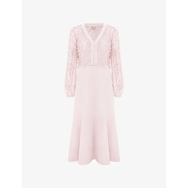 PHASE EIGHT Ayumi Lace-embroidered Stretch-woven Midi Dress - Pale Pink
