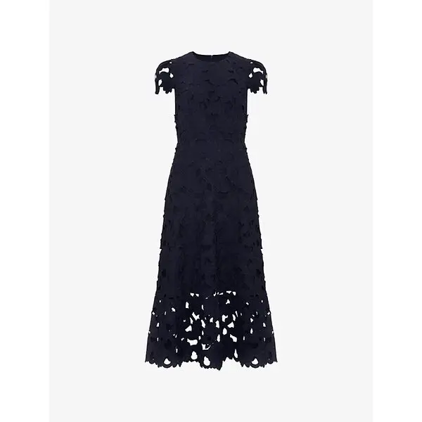 PHASE EIGHT Leilani Lace-embroidered Woven Midi Dress - Navy
