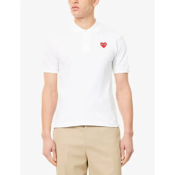 Play Comme Des Garcon Heart-appliqué Cotton Polo Shirt - White