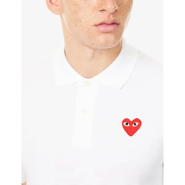 Play Comme Des Garcon Heart-appliqué Cotton Polo Shirt - White