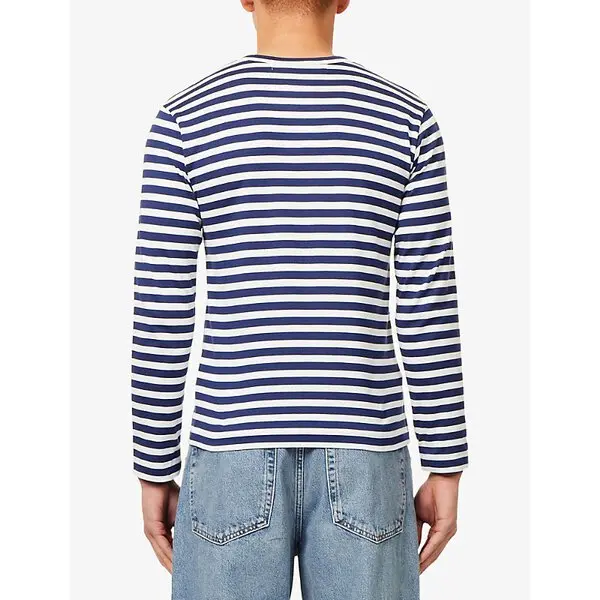 Play Comme Des Garcon Striped Heart-motif Cotton T-shirt - Navy