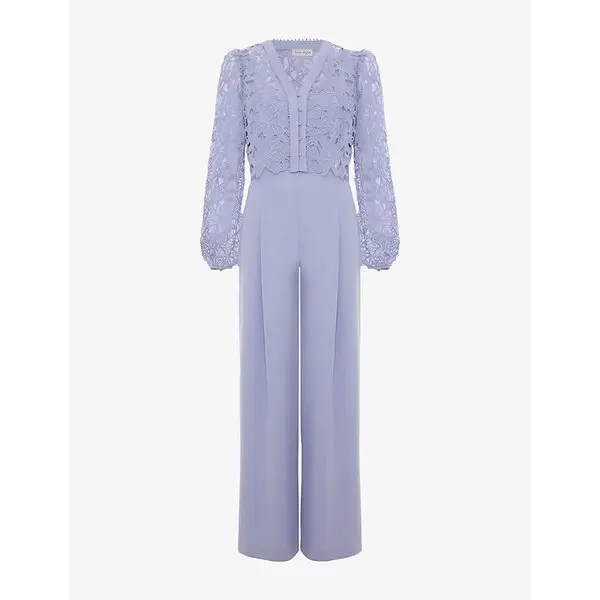 PHASE EIGHT Petite Winona Lace-embroidered Woven Jumpsuit - Pale Blue