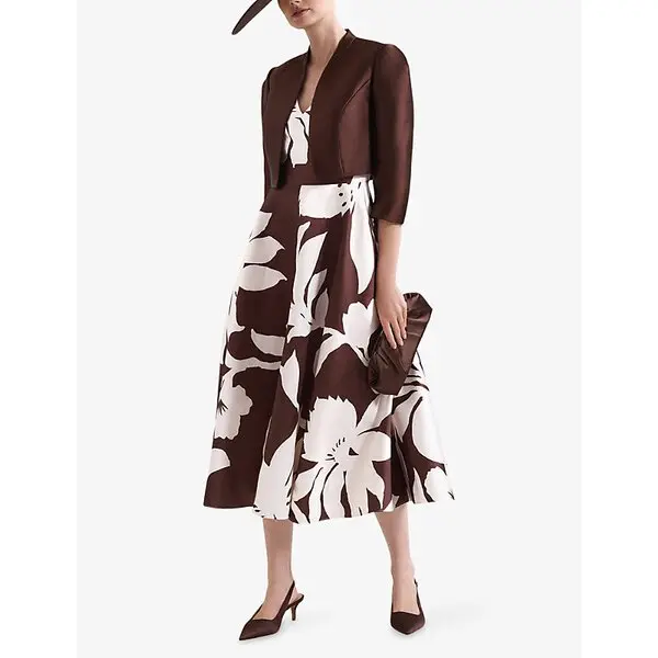 Phase Eight Floral-Print Woven Midi Dress In Brown | Editorialist