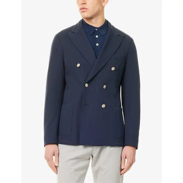 Eleventy Double-breasted Cotton-piqué Jacket