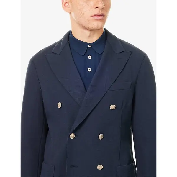 Eleventy Double-breasted Cotton-piqué Jacket