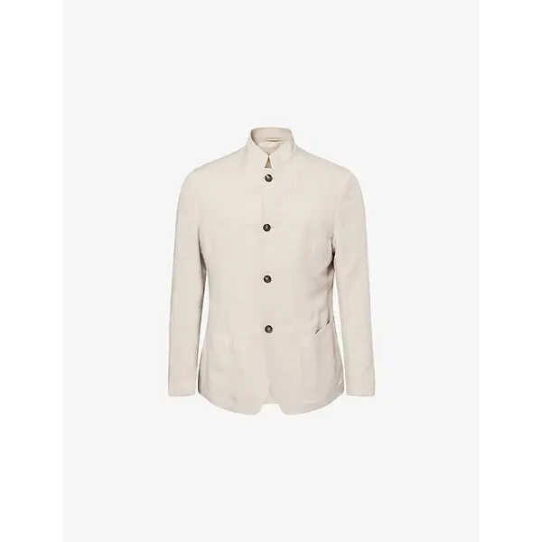 Eleventy Mandarin-collar Linen-blend Jacket - Sand