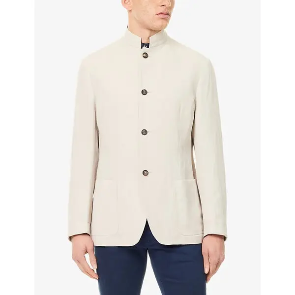 Eleventy Mandarin-collar Linen-blend Jacket - Sand