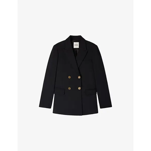 Sandro Wool Double-breasted Peak Lapel Blazer - Black