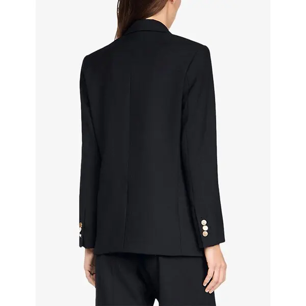 Sandro Wool Double-breasted Peak Lapel Blazer - Black