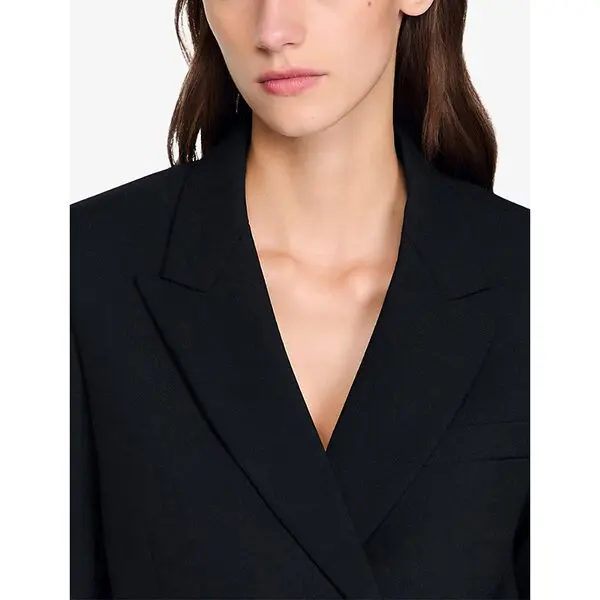 Sandro Wool Double-breasted Peak Lapel Blazer - Black