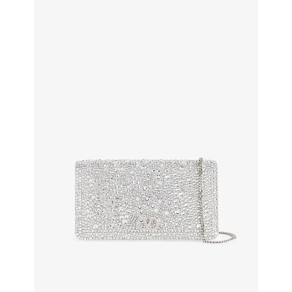 Valentino Garavani Vlogo Signature Crystal-embellished Chain Wallet - Crystal/silver/crystal