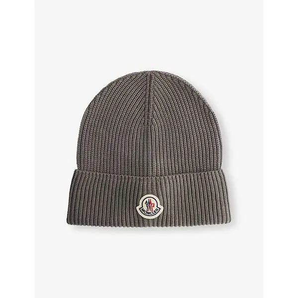 Moncler Cotton-knit Beanie With Brand Patch - Grey
