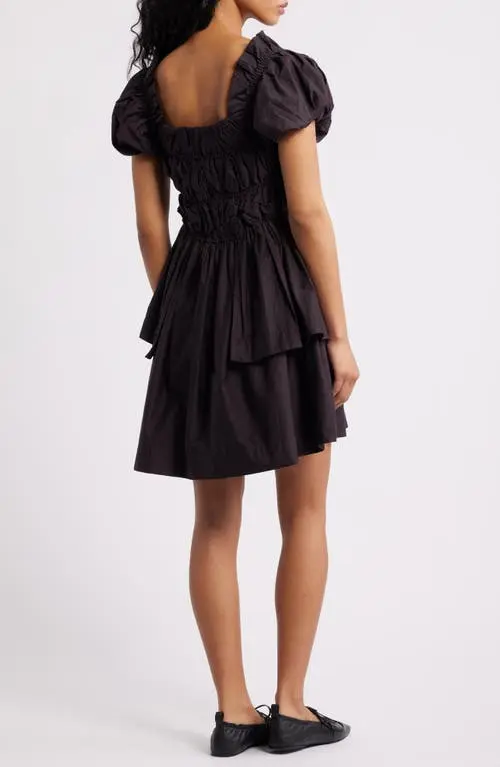 DAMSON MADDER Lyza Ruffle Puff Sleeve Tiered Cotton Minidress