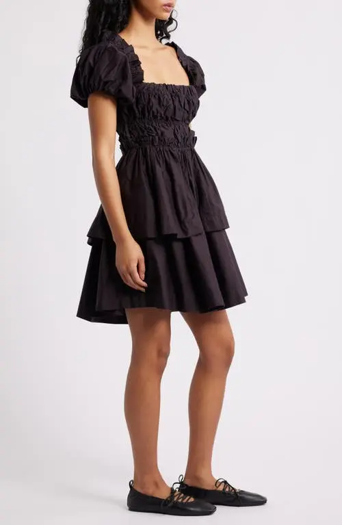 DAMSON MADDER Lyza Ruffle Puff Sleeve Tiered Cotton Minidress