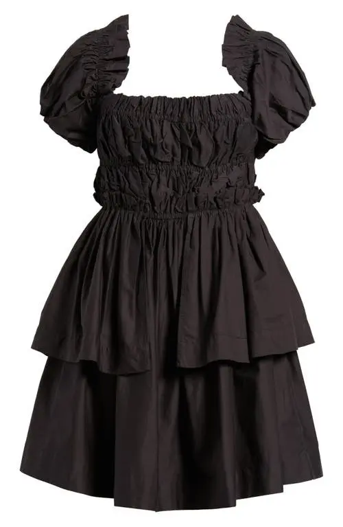 DAMSON MADDER Lyza Ruffle Puff Sleeve Tiered Cotton Minidress