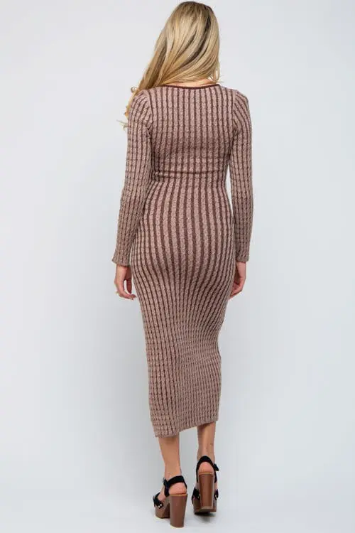 PINKBLUSH Cable Knit Fitted Midi Dress