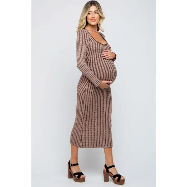 PINKBLUSH Cable Knit Fitted Midi Dress