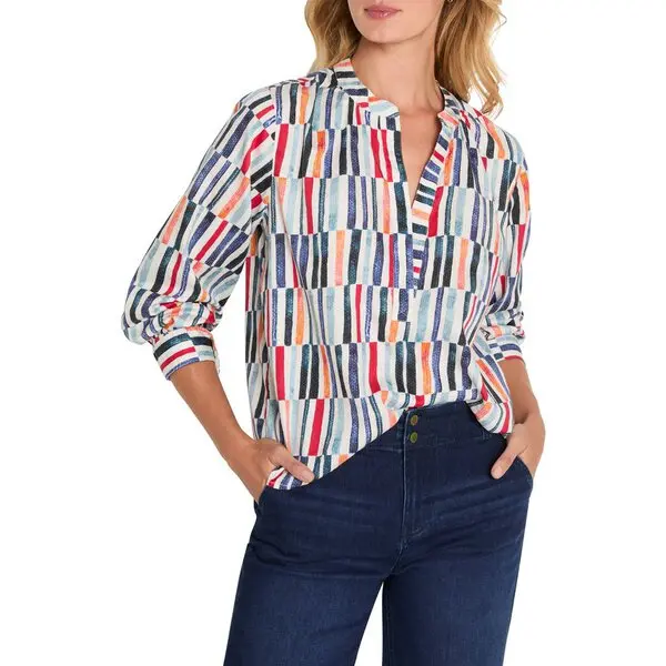 NIC+ZOE Striped Cotton Sateen Top - Blue Multi