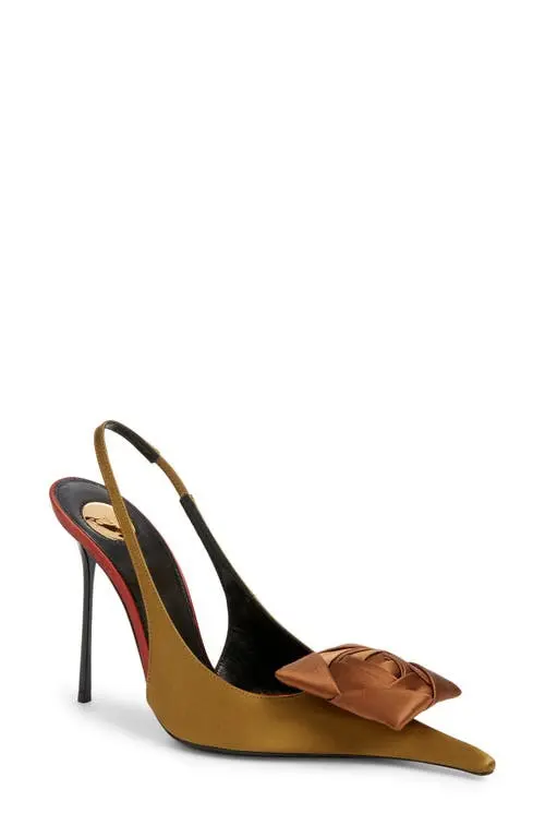 Saint Laurent Amalia Square Rose Slingback Sandal - Cuba Gold/deep Cognac