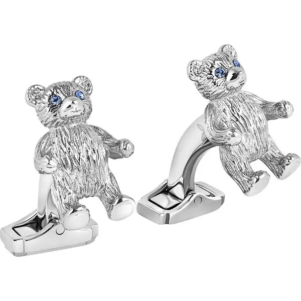 THOMPSON OF LONDON Crystal Teddy Bear Cuff Links - Blue
