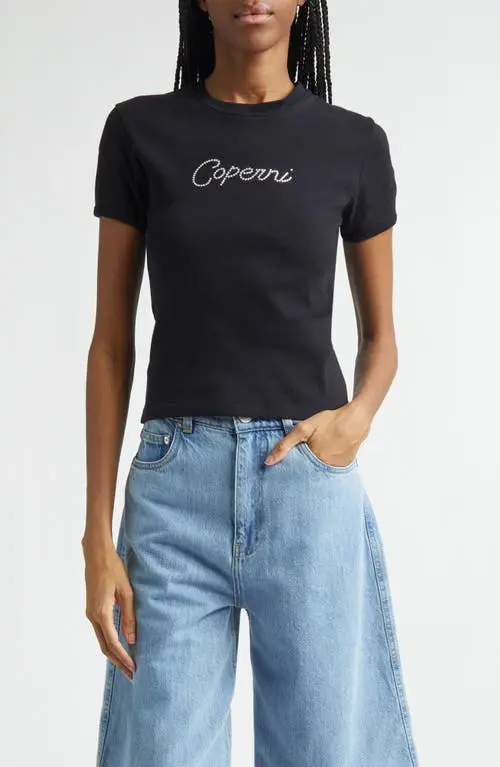 Coperni Crystal Logo Organic Cotton Baby Tee - Black