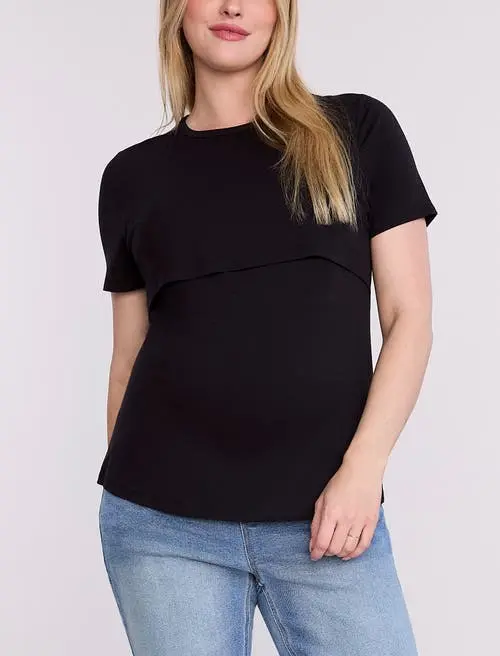 Motherhood Maternity Crewneck Short Sleeve Nursing Tee - Black