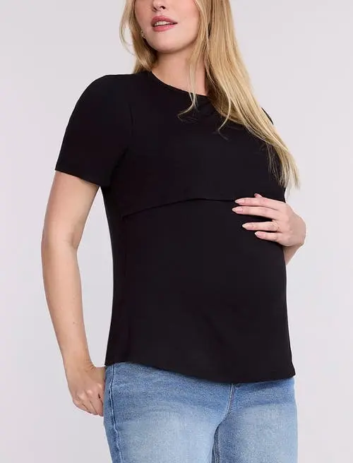 Motherhood Maternity Crewneck Short Sleeve Nursing Tee - Black