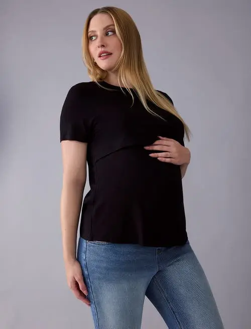 Motherhood Maternity Crewneck Short Sleeve Nursing Tee - Black