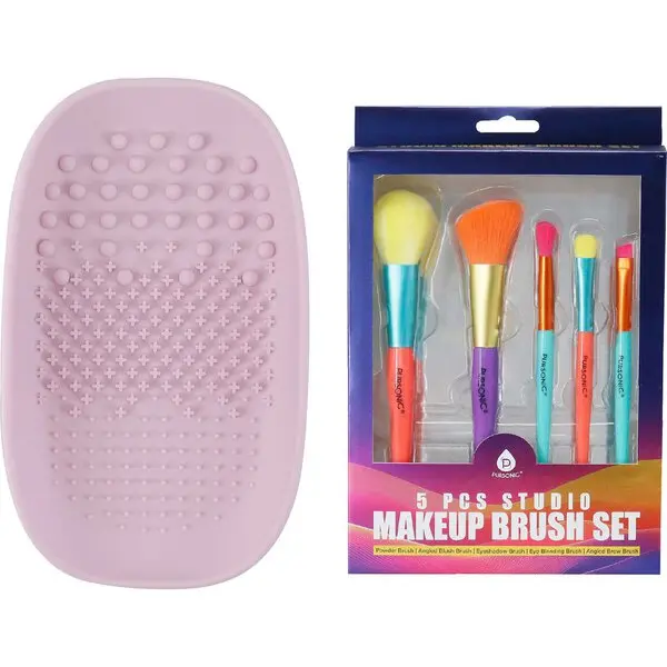 PURSONIC Studio Makeup Brush Set & Silicone Beauty Brush Cleaning Tool - Multicolor