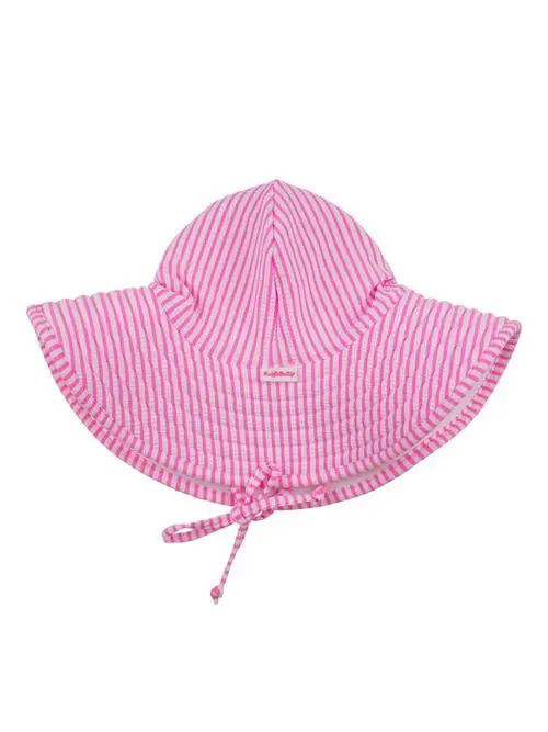 RUFFLEBUTTS Upf 50+ Sun Hat - Neon Pink Seersucker