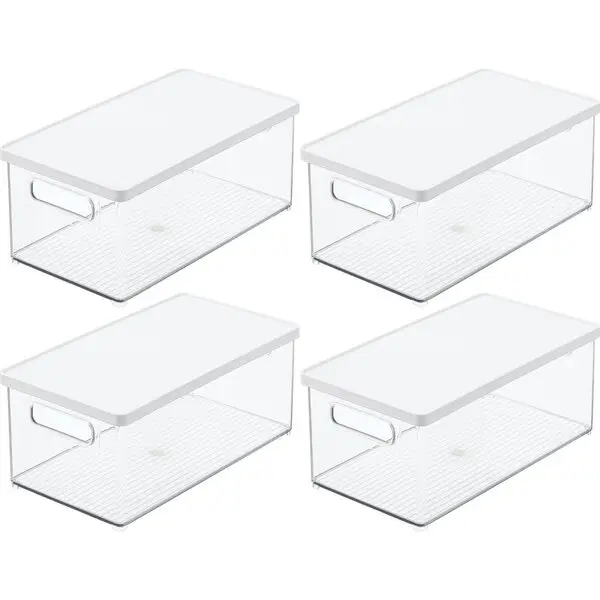 MDESIGN Plastic Storage Bin Box Container, Lid And Handles, 4 Pack - Clear White