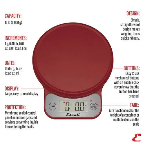 ESCALI Telero Digital Kitchen Scale - Red