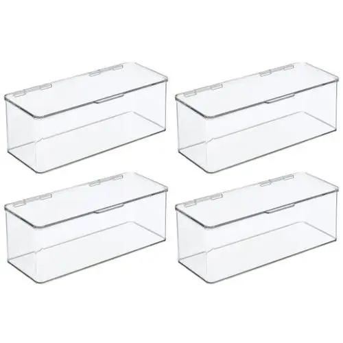 MDESIGN Plastic Playroom/gaming Storage Organizer Box, Hinged Lid, 4 Pack - Clear