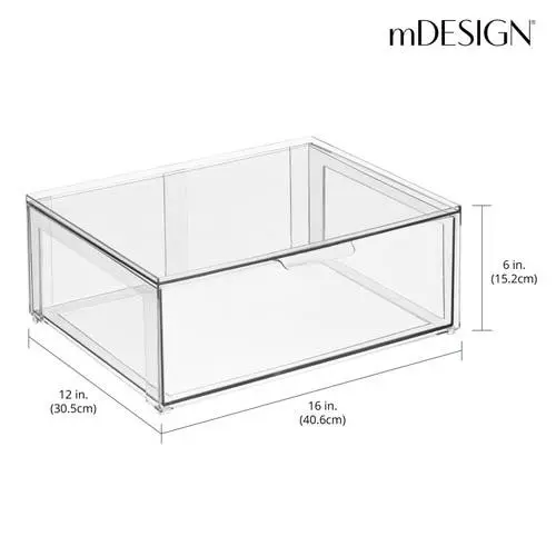 MDESIGN Plastic Stacking Closet Storage Organizer Bin With Drawer, 4 Pack