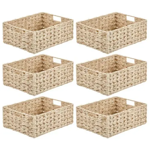 MDESIGN Woven Farmhouse Kitchen Pantry Storage Basket Box, 6 Pack - Cream
