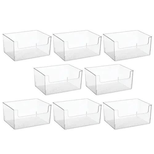 MDESIGN Household Plastic Storage Organizer Bin With Open Front8 Pack - Clear