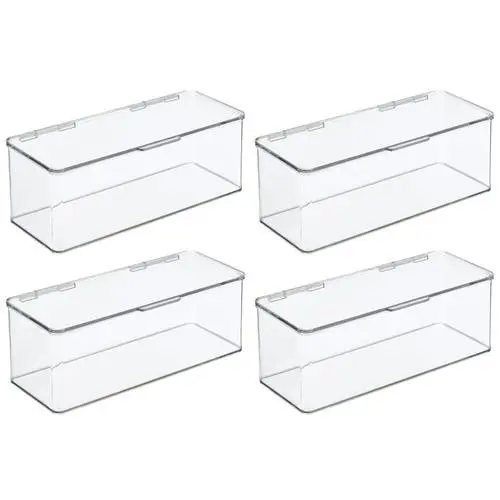 MDESIGN Plastic Bathroom Vanity Organizer Bin Box With Hinged Lid, 4 Pack