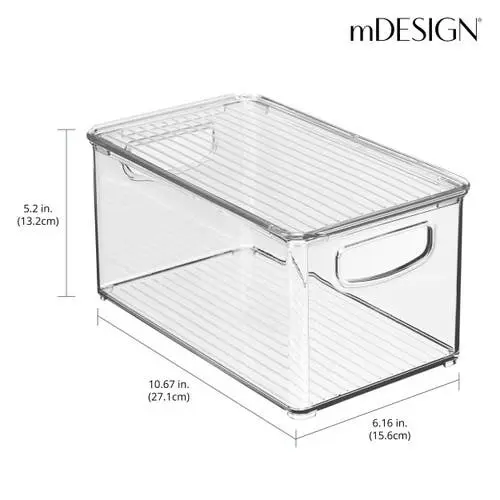 MDESIGN Deep Plastic Bathroom Storage Box, Lid/built-in Handles, 8 Pack