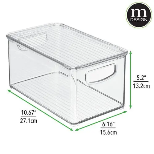MDESIGN Deep Plastic Bathroom Storage Box, Lid/built-in Handles, 8 Pack