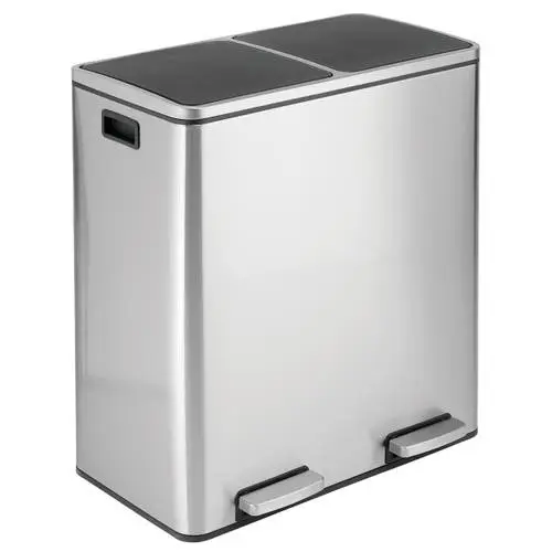 MDESIGN Metal Steel 60l Large Dual Compartment Step Trash Canbrushed Chrome - Silver