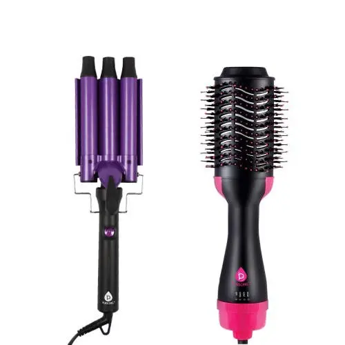 PURSONIC Salon-quality Hair Duo Triple Barrel Hair Curler & One Step Volumizing Hair Dryer - Black