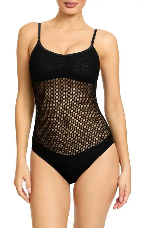 Robin Piccone Fishnet One-piece Swimsuit - Black