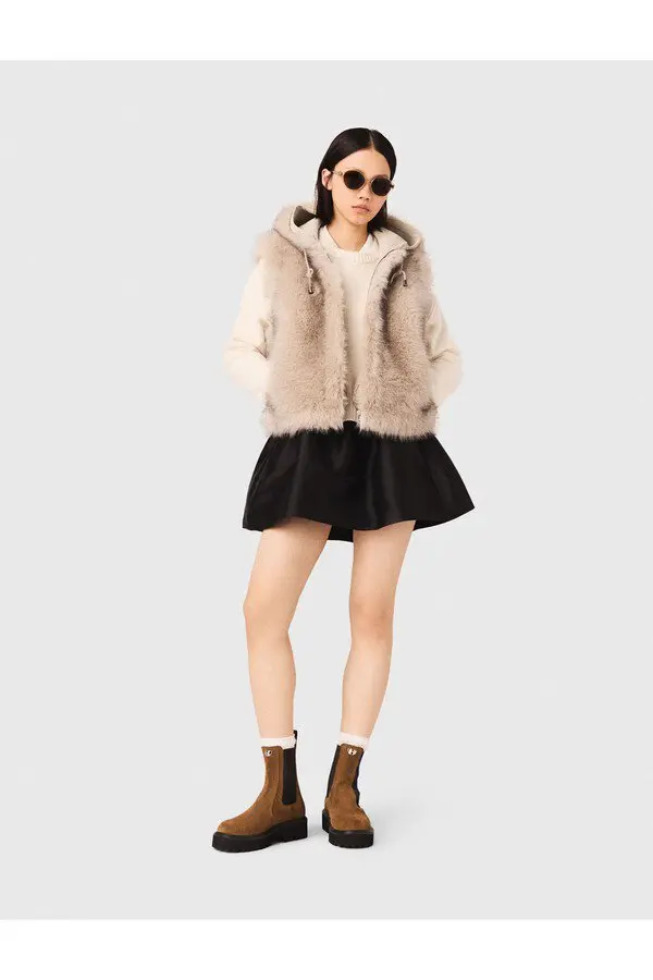 Maje Short Faux Fur Jacket - Brown / Neutral