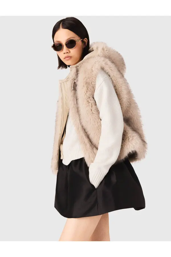 Maje Short Faux Fur Jacket - Brown / Neutral