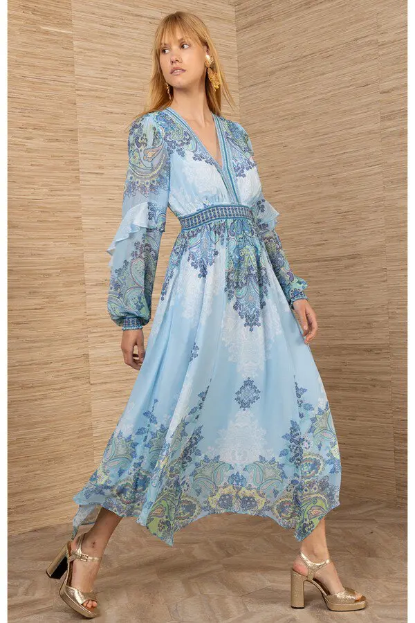 Hale Bob Kamilah Chiffon Maxi Dress - Blue